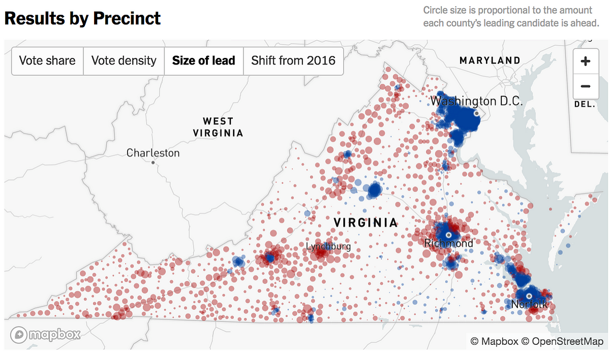In both cases, GL JS adjusts the arrow and circle sizes based on map ...