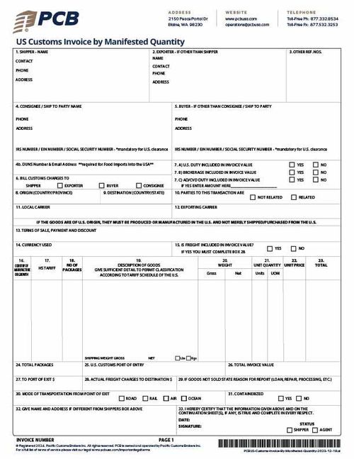 US Customs Forms (PDF) | PCBUS