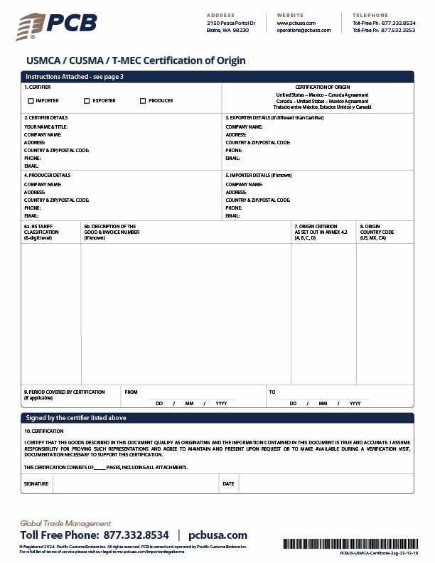 US Customs Forms (PDF) | PCBUS