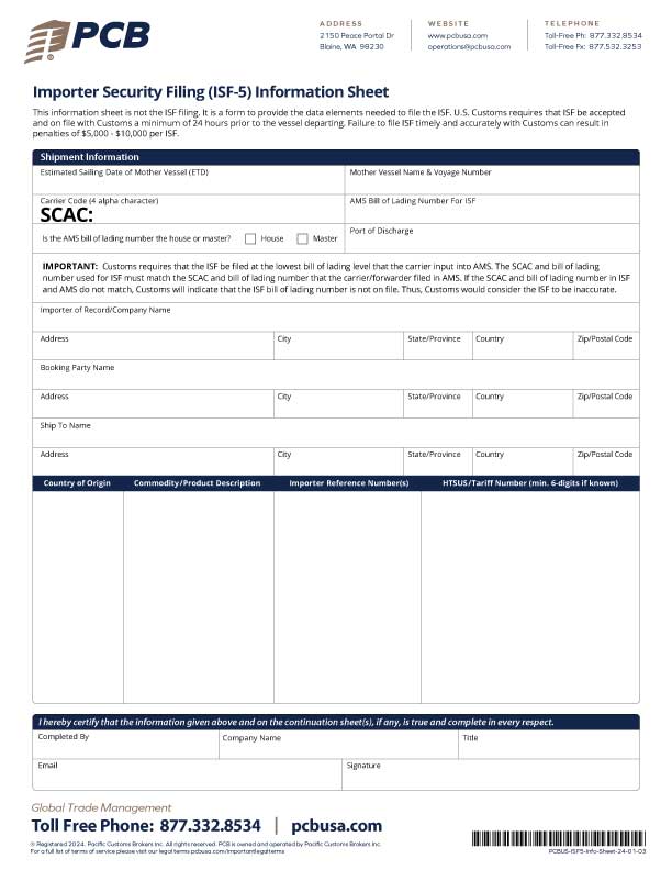 US Customs Forms (PDF) | PCBUS