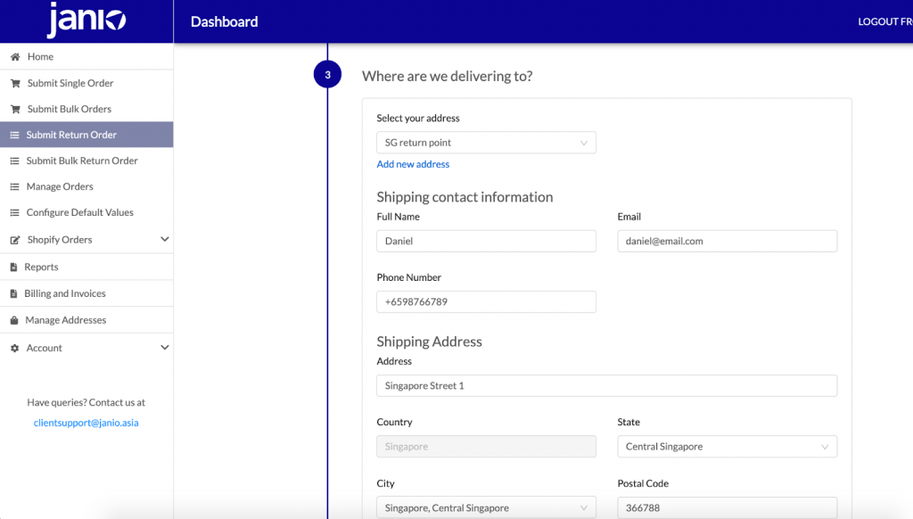 Janio Product Guide: How to Create Return Orders - Janio