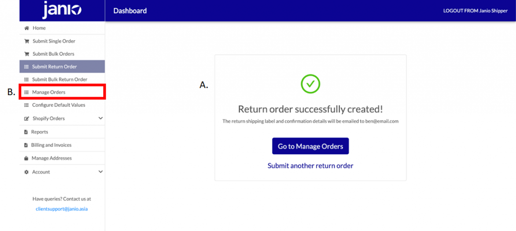 Janio Product Guide: How to Create Return Orders - Janio