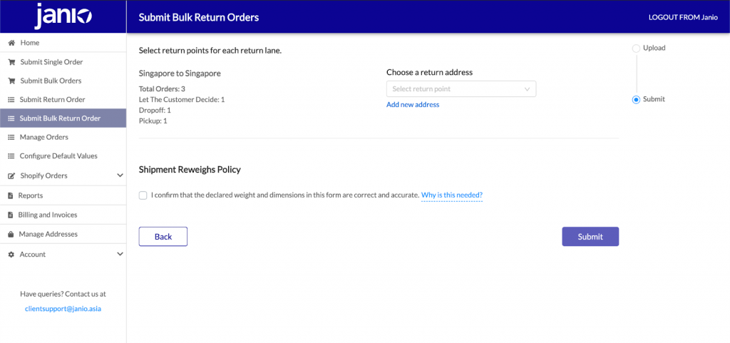 Janio Product Guide: How to Create Return Orders - Janio