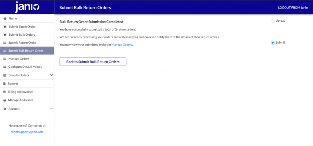 Janio Product Guide: How to Create Return Orders - Janio