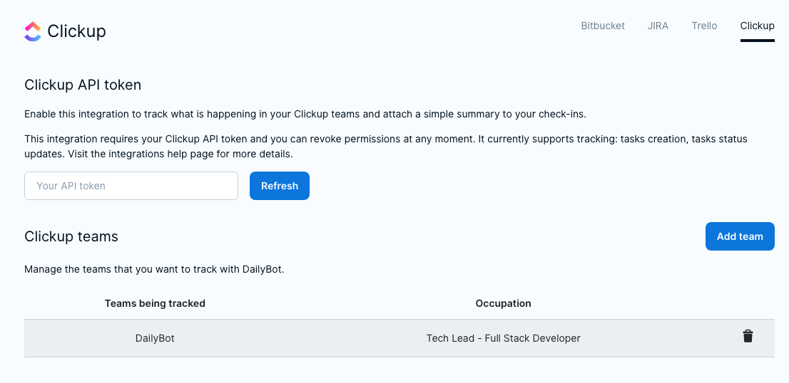 Integrate ClickUp and DailyBot | DailyBot