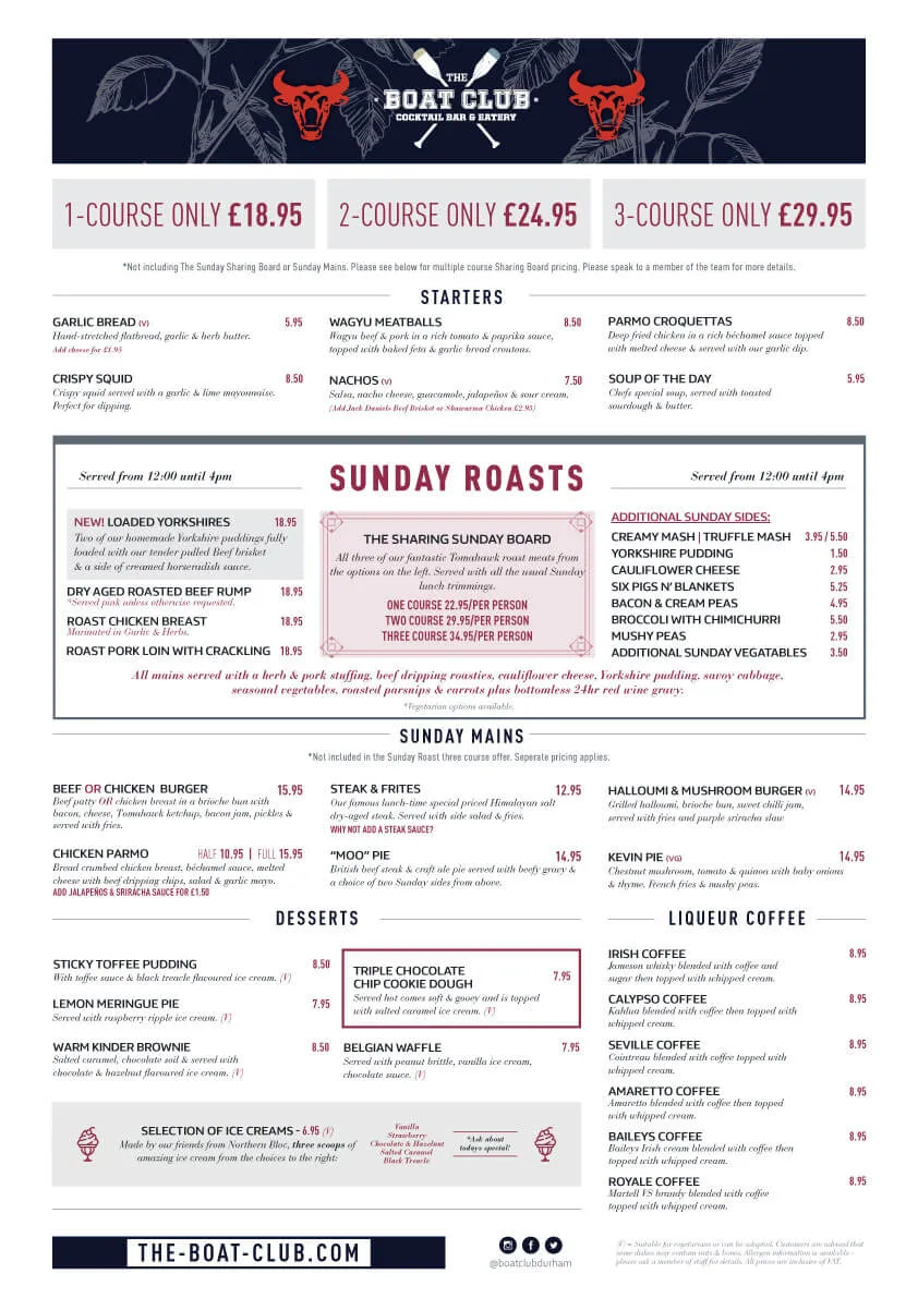 View Menus | The Boat Club, Durham - Cocktail Bar & Restaurant
