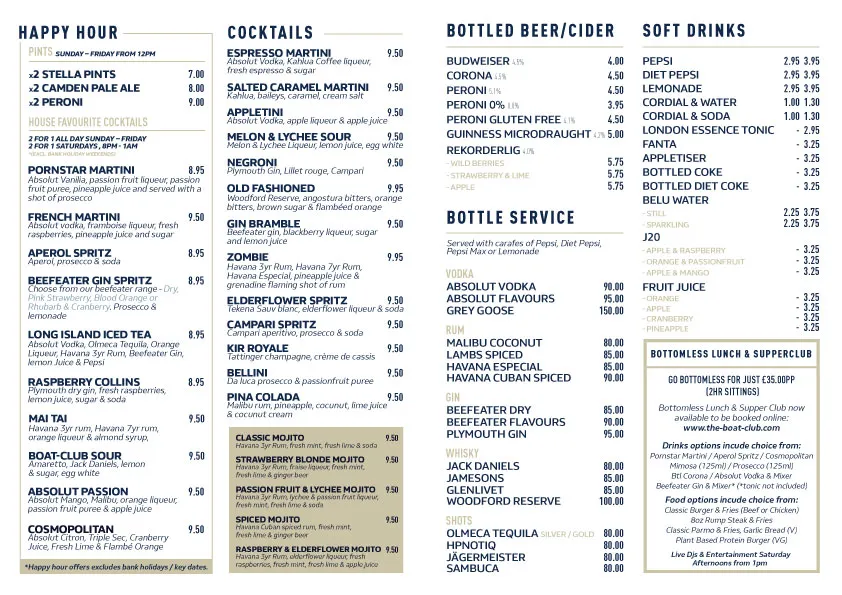 View Menus | The Boat Club, Durham - Cocktail Bar & Restaurant