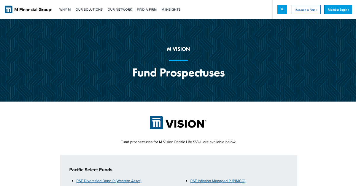Read the Fund Prospectuses for M Vision Pacific Life SVUL