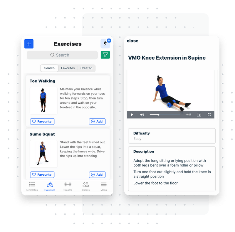 Exercises, Telehealth, Treatment Notes, Patient Forms, Bookings