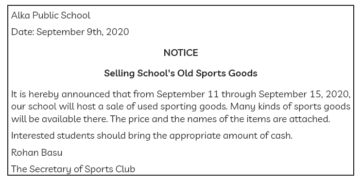 Notice writing: Format, Tips, Examples & Practice Questions in PDF