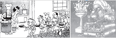 Here are two cartoons showing the relationship between Centre and State ...