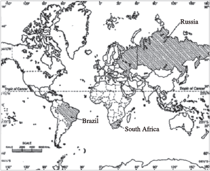 Identify and shade three federal countries (other than India) on a ...