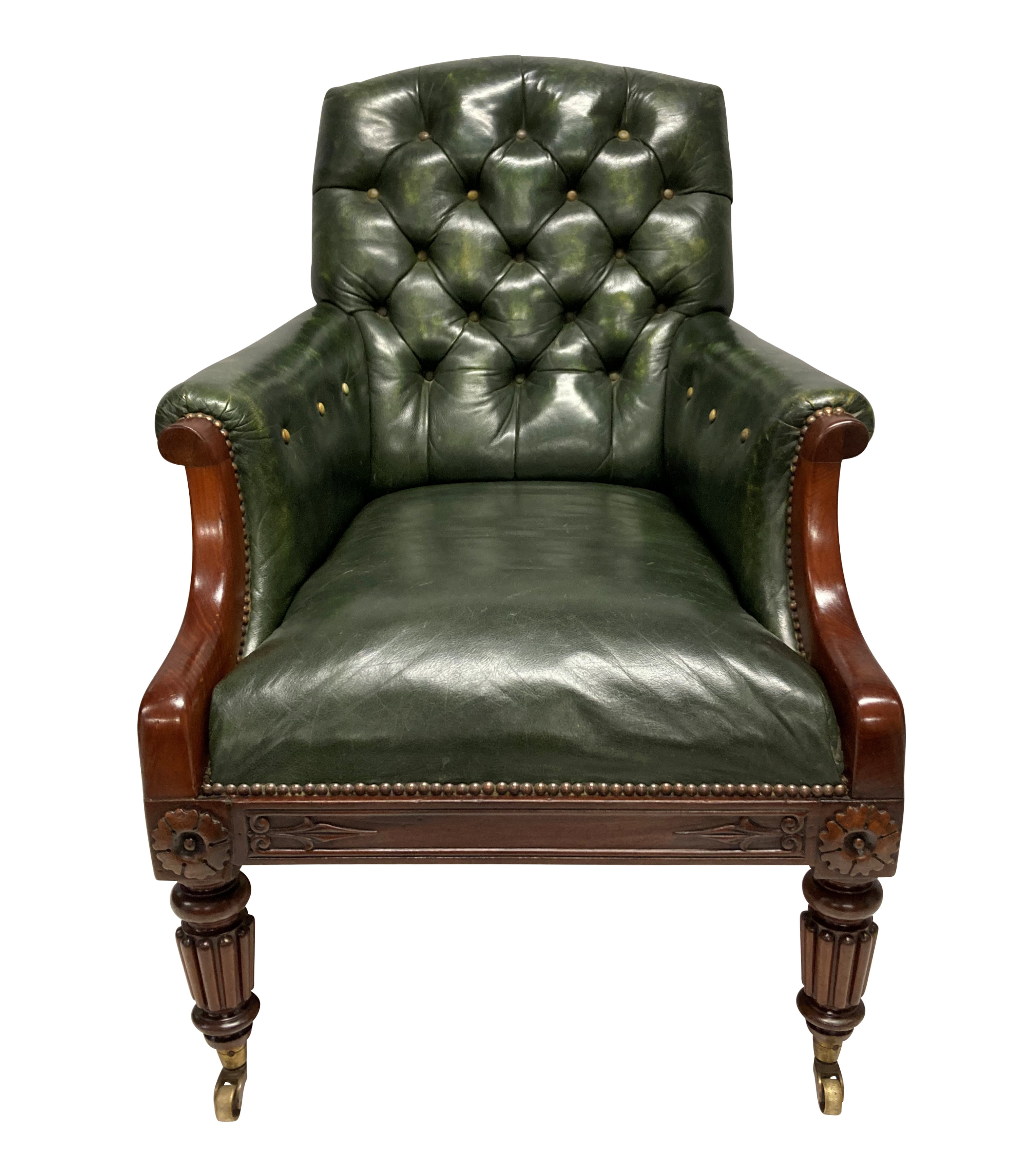 A WILLIAM IV MAHOGANY & LEATHER LIBRARY CHAIR - Ebury Trading