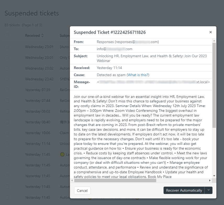 Working with suspended tickets in Zendesk