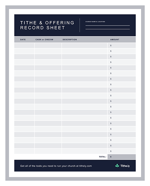 Free Tithe And Offering Record Sheet Template