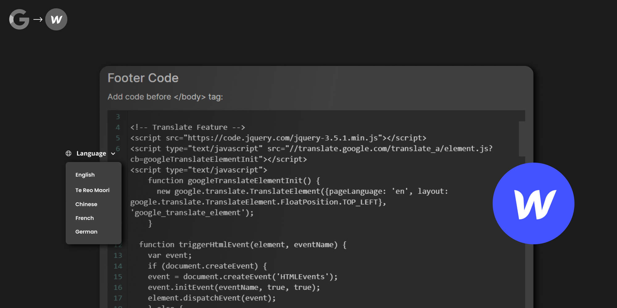How to use Google language translation in Webflow