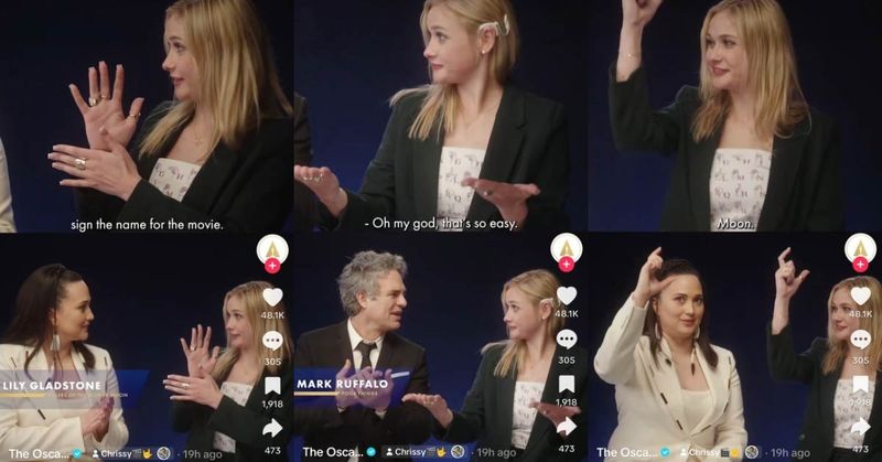Watch: Sign language interpreter teaches Mark Ruffalo, Lily Gladstone ...