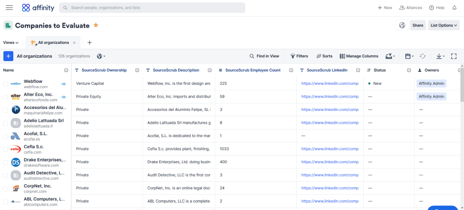 Affinity Integration For Data Enrichment with SourceScrub
