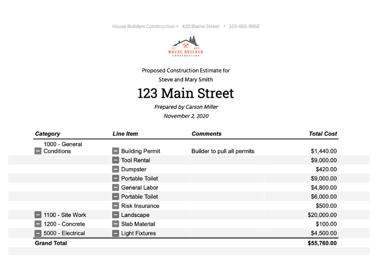 Construction Cost Estimate — Free Google Sheets Template