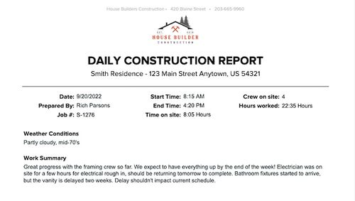 Construction Daily Report Template | BuildBook