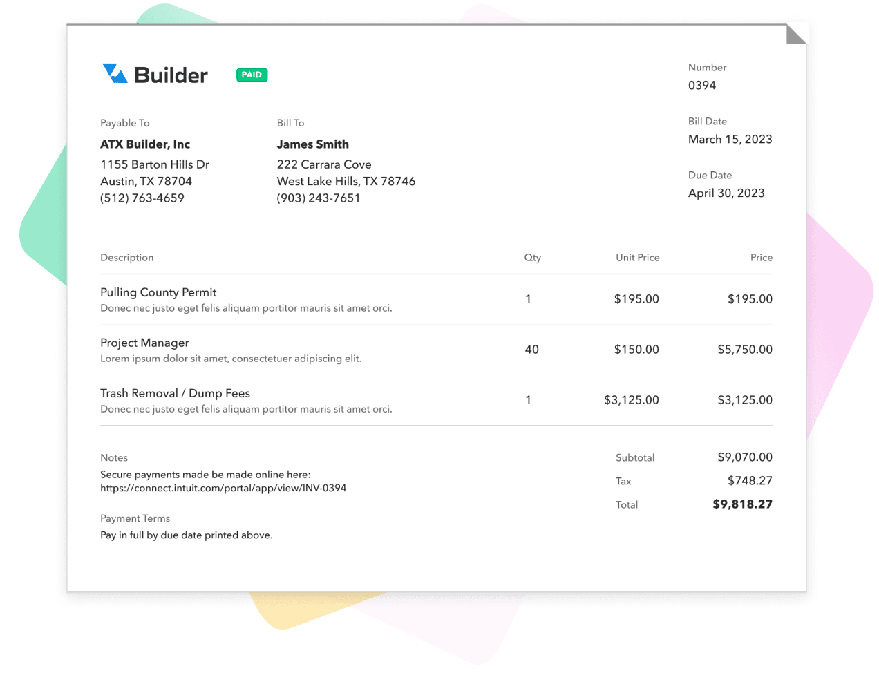 Construction Invoice Template | BuildBook