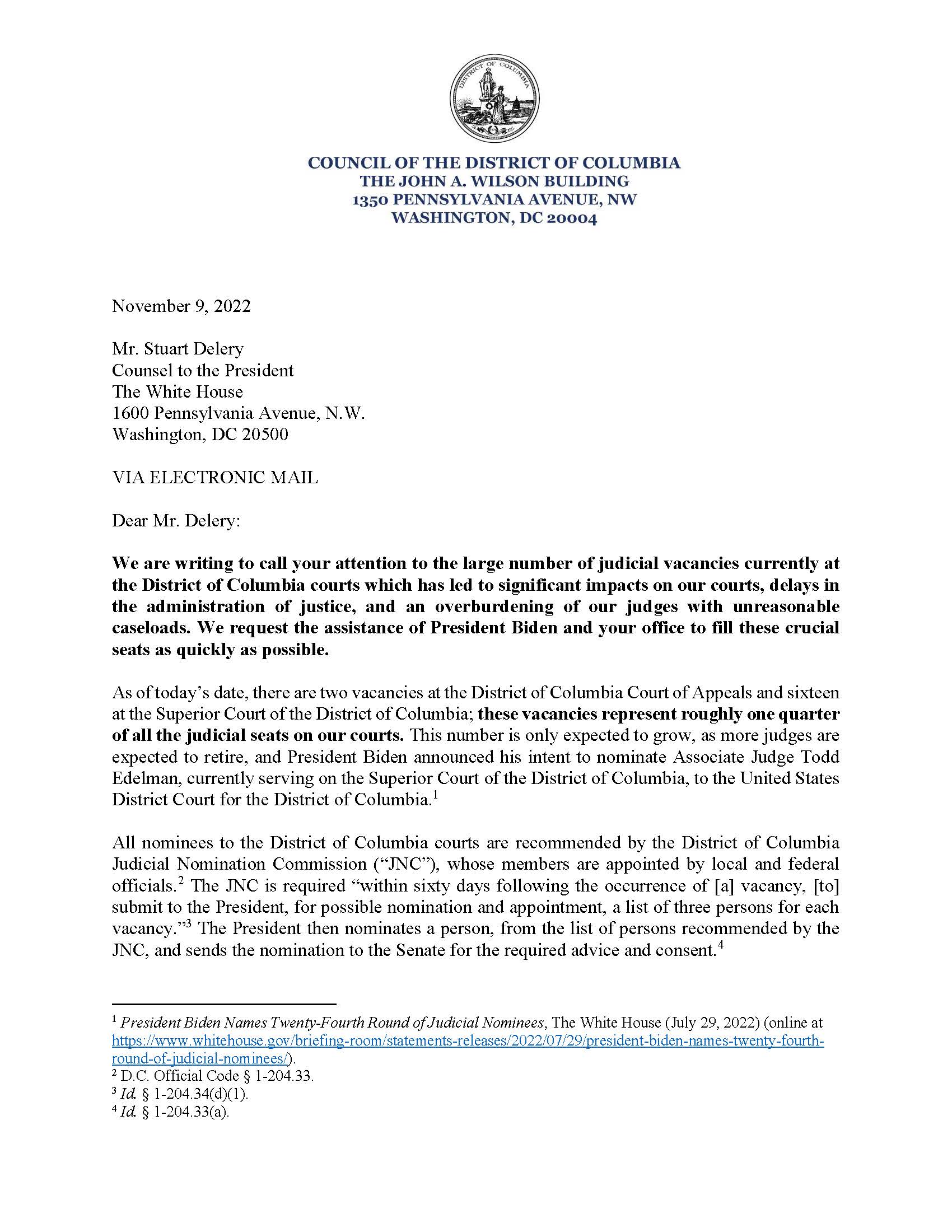 Councilmember Pinto and colleagues send letter to White House - Brooke ...