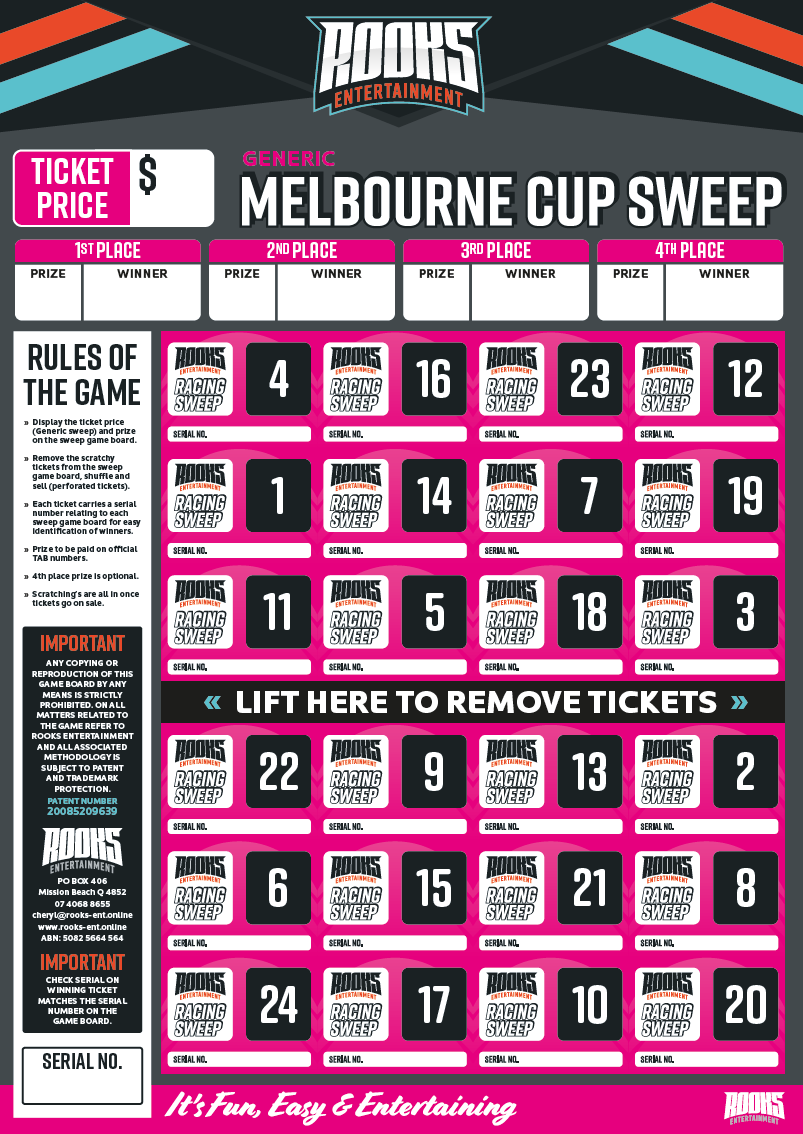 Melbourne Cup Sweeps Pack - 100 GENERICS | Rooks Entertainment