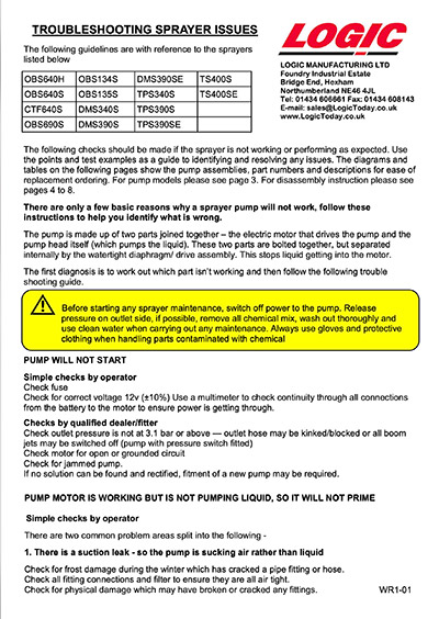 Logic Manufacturing Troubleshooting Sprayer Issues brochure