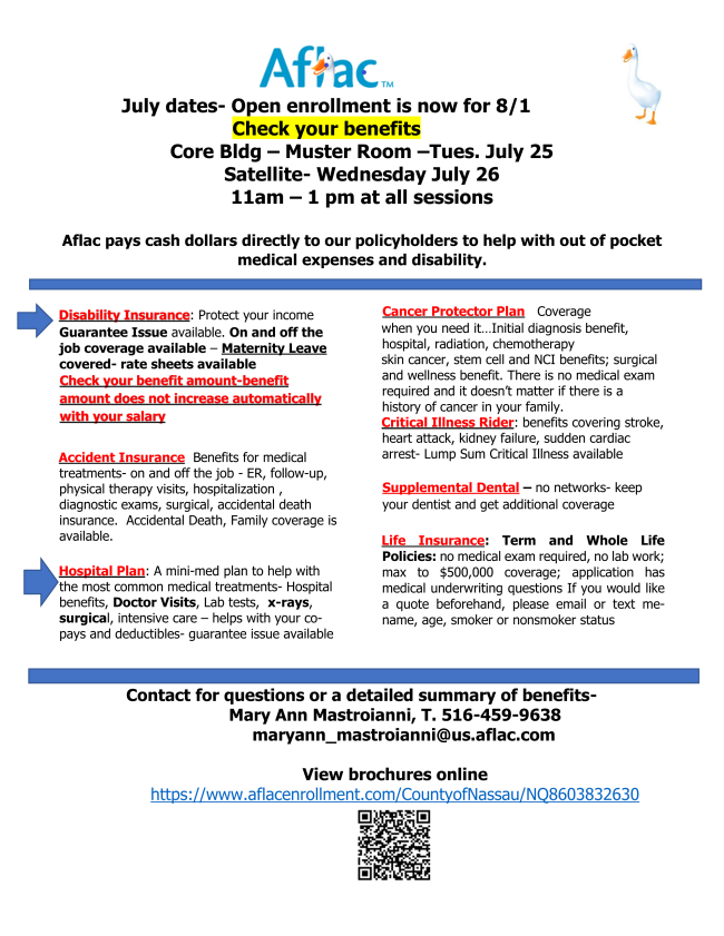 AFLAC Open Enrollment - July 25th & 26th 11am - 1pm