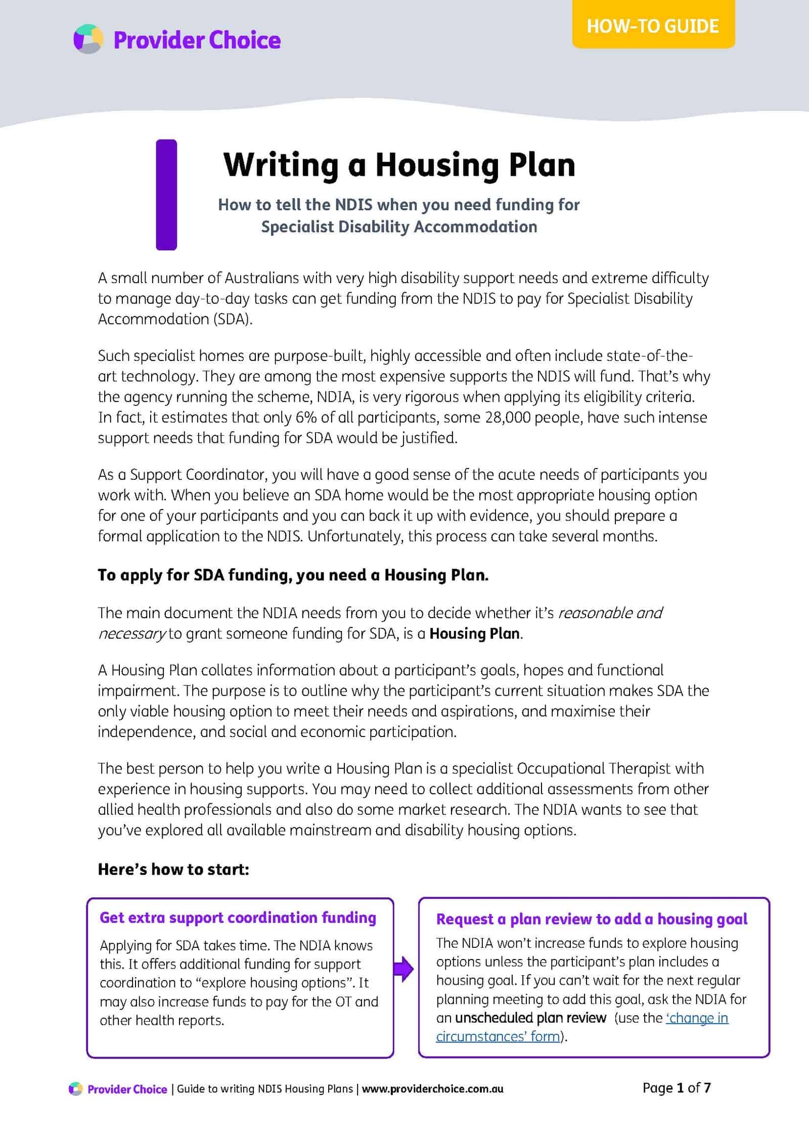 How to write a Housing Plan | Provider Choice