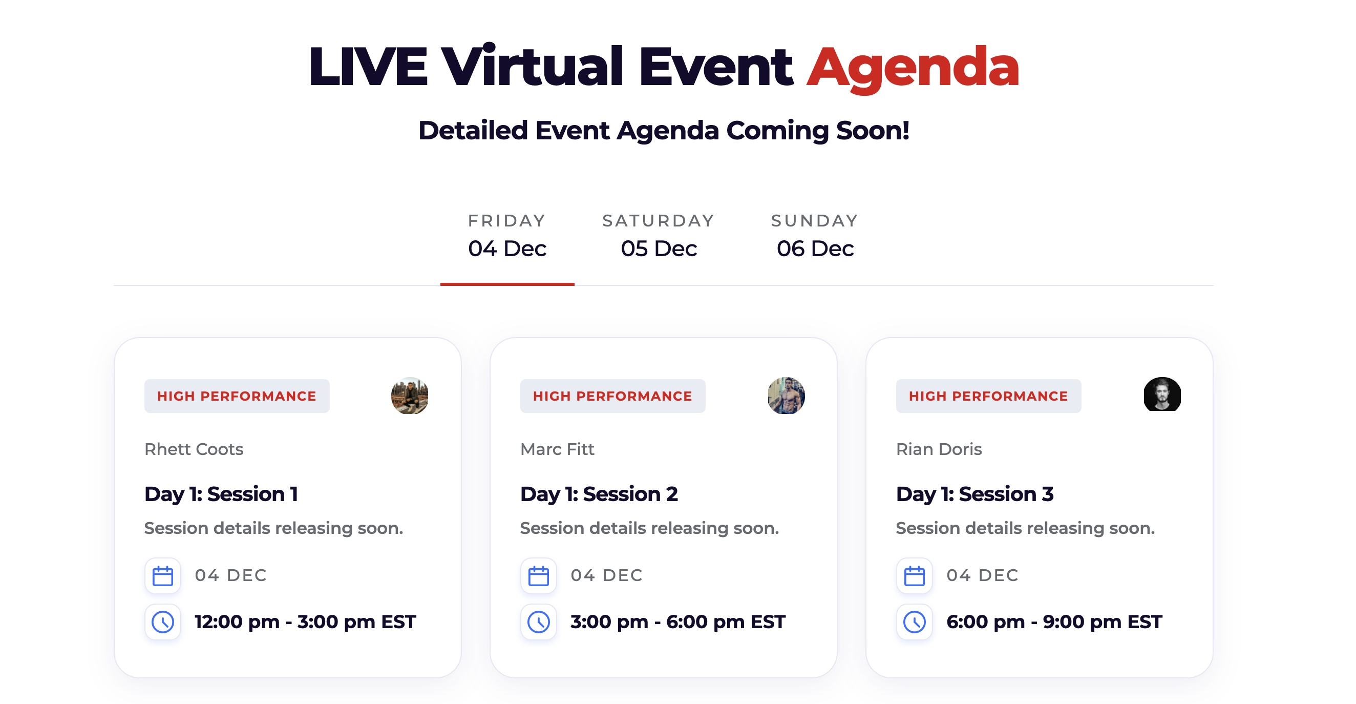 LIVE Masterclass Agenda