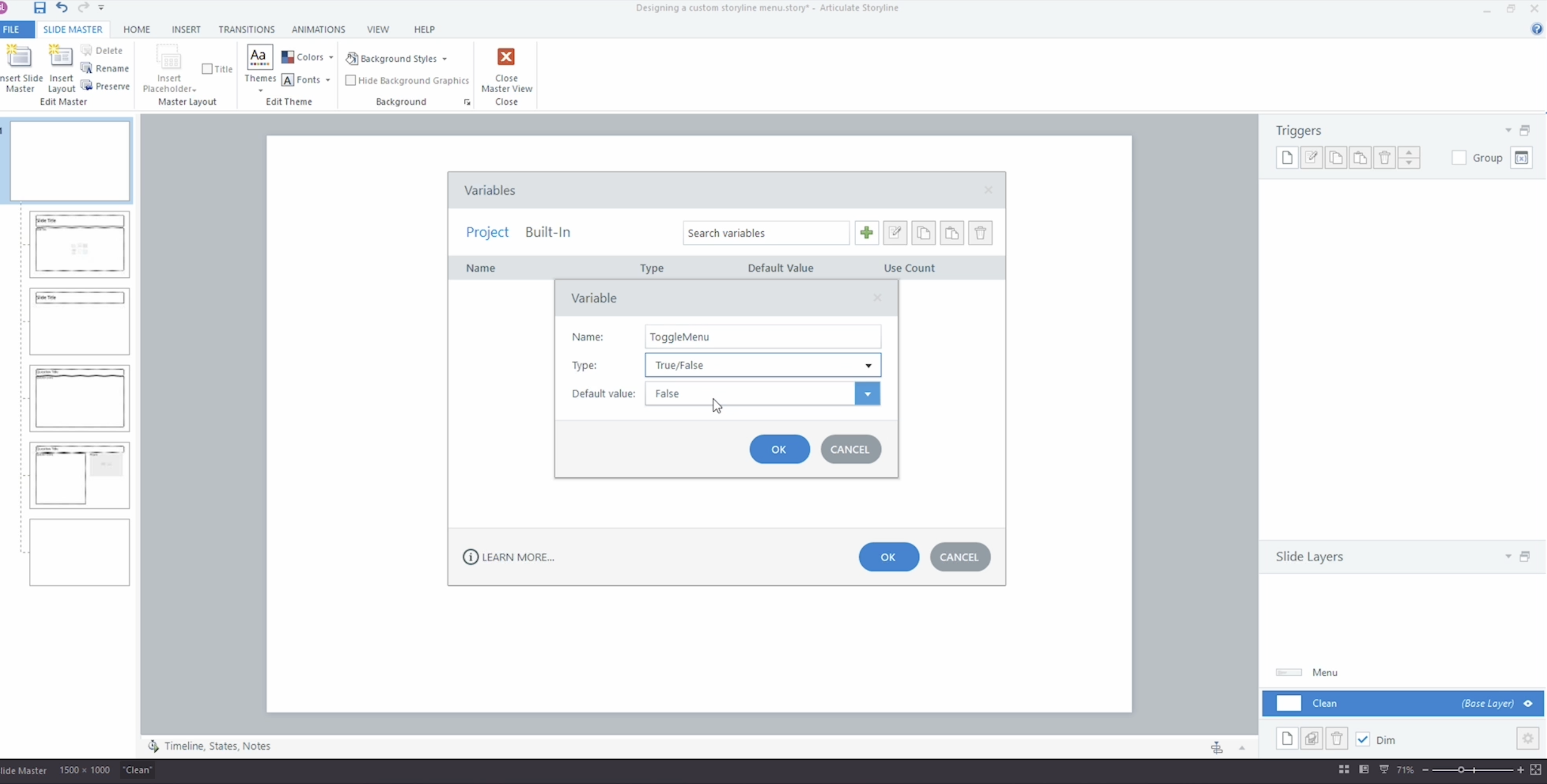 Build a custom dropdown menu in Storyline