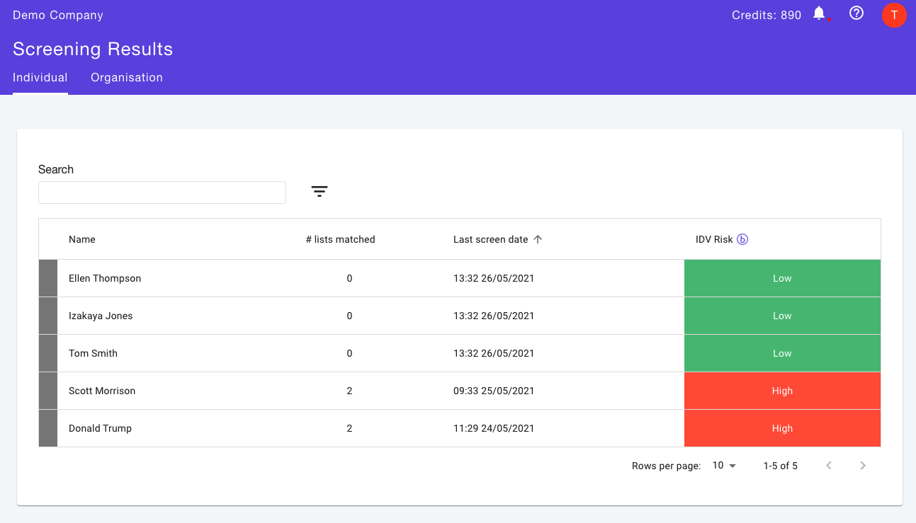 Retrieve PEPs and Sanctions screening results