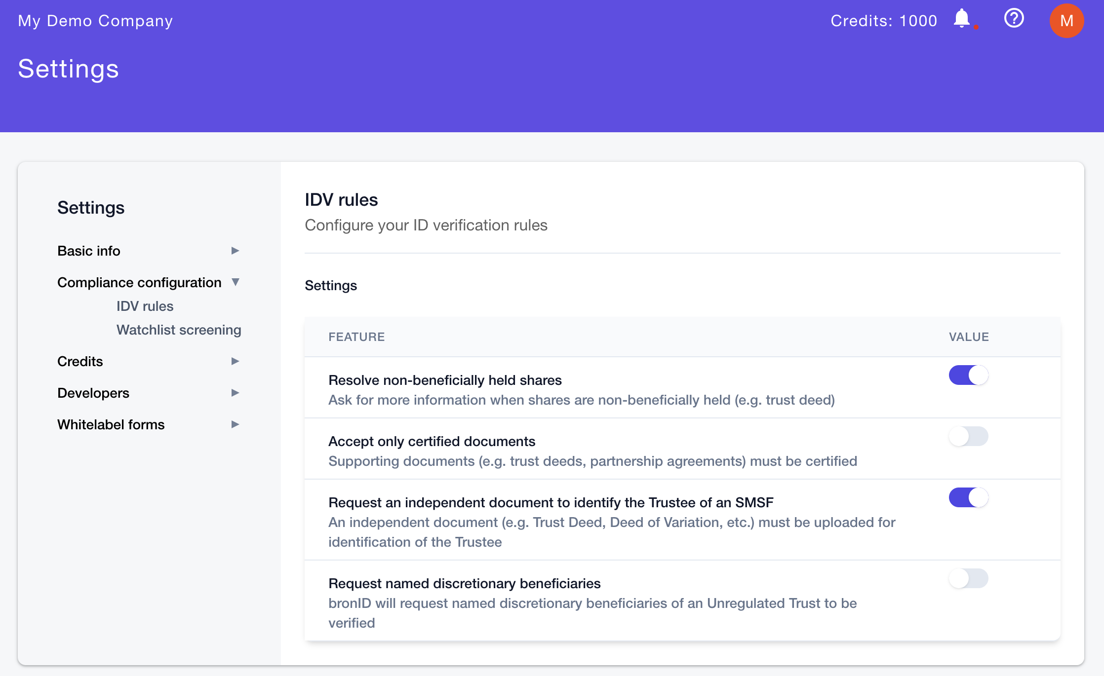 Configure the identity verification rules