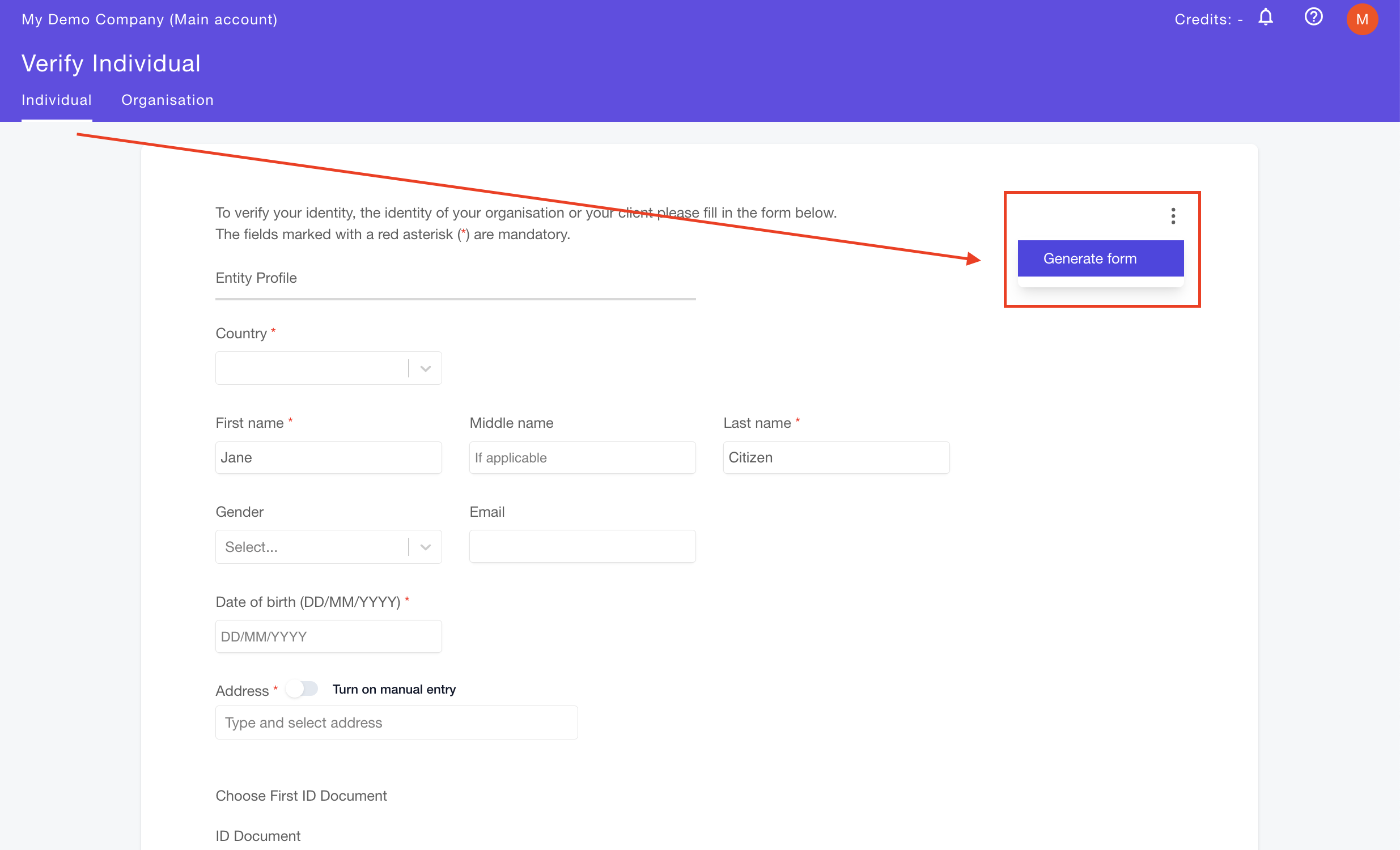 Generate a KYC Whitelabel Form Link