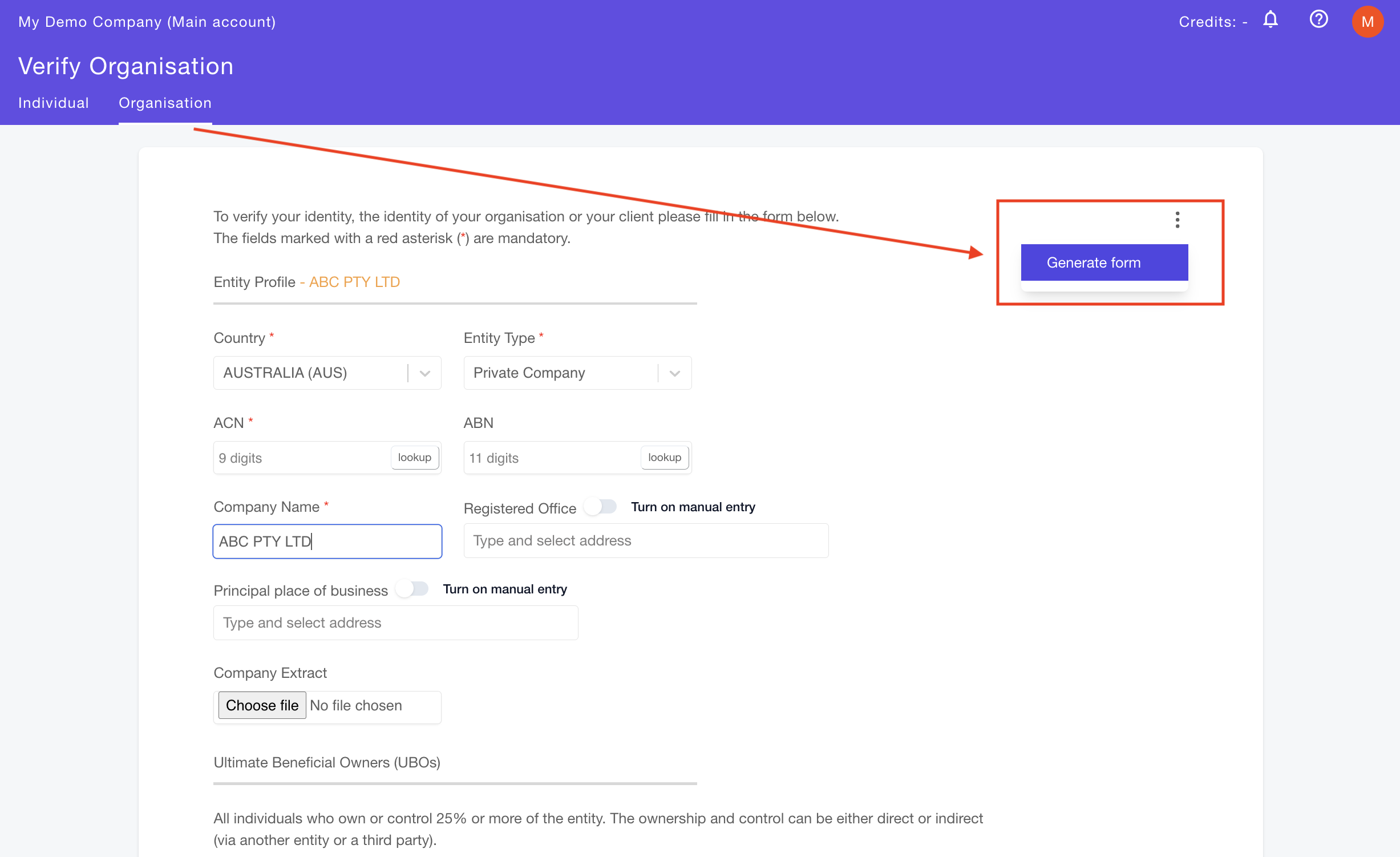 Generate a KYB Whitelabel Form Link