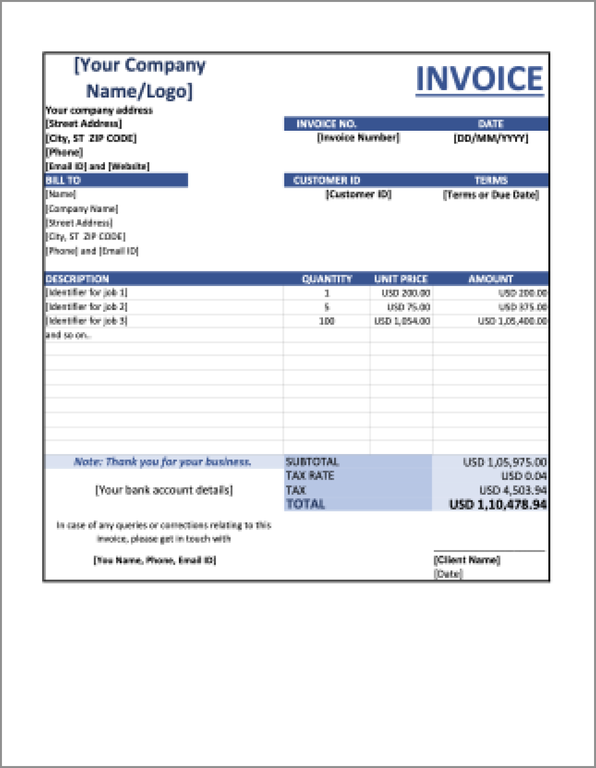 Free Google Doc Invoice Template for Download | Signeasy