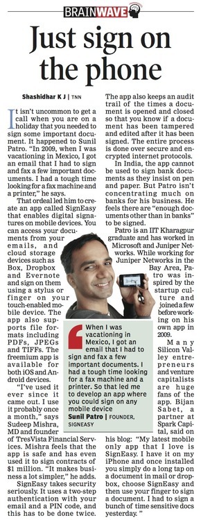 Signeasy founder shares his story with The Times of India