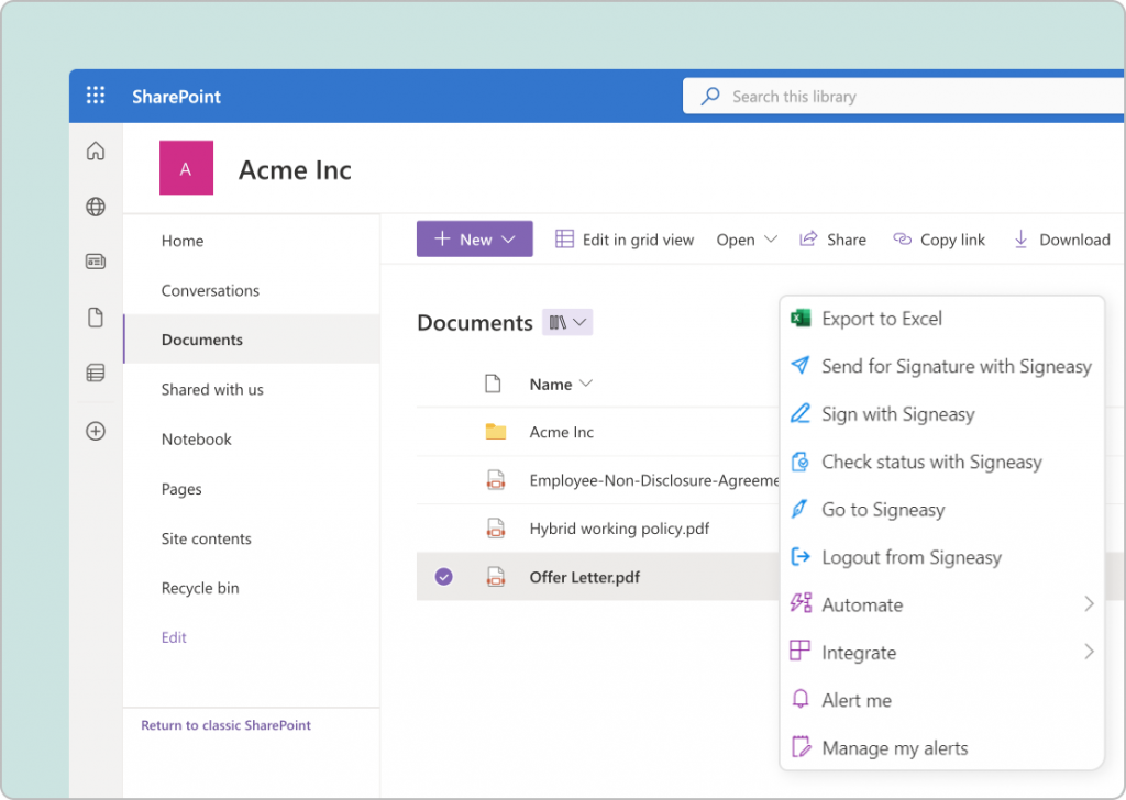 Introducing Signeasy for Microsoft SharePoint integration | Signeasy