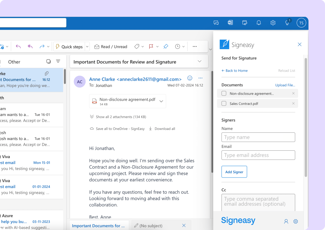 Signeasy for Microsoft Outlook | Sign and send documents natively from Microsoft Outlook