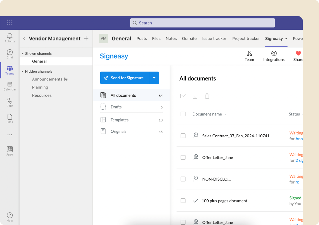 Microsoft Teams Integration | Signeasy