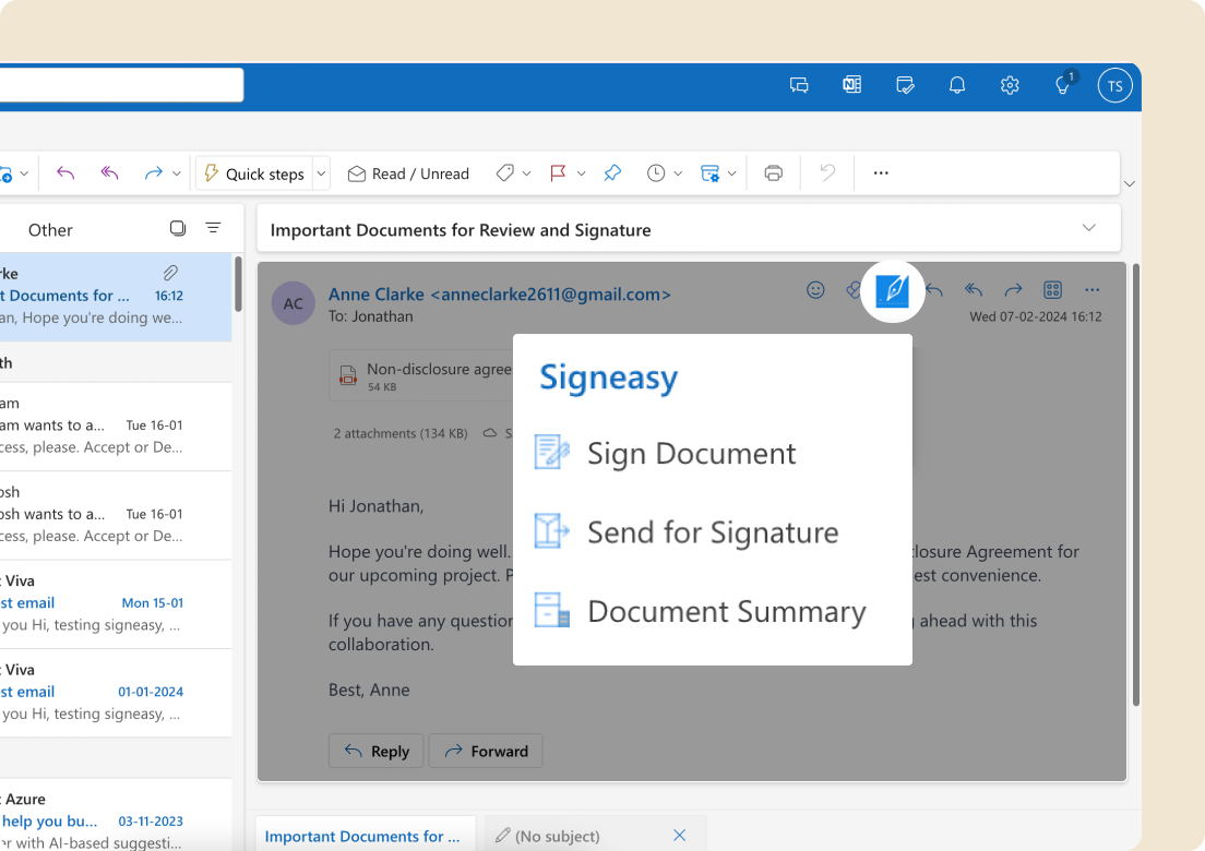 Signeasy for Microsoft Outlook | Sign and send documents natively from ...