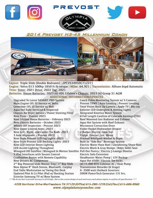 2014 Prevost H3-45 Millennium Coach | - Olympia Luxury Coaches