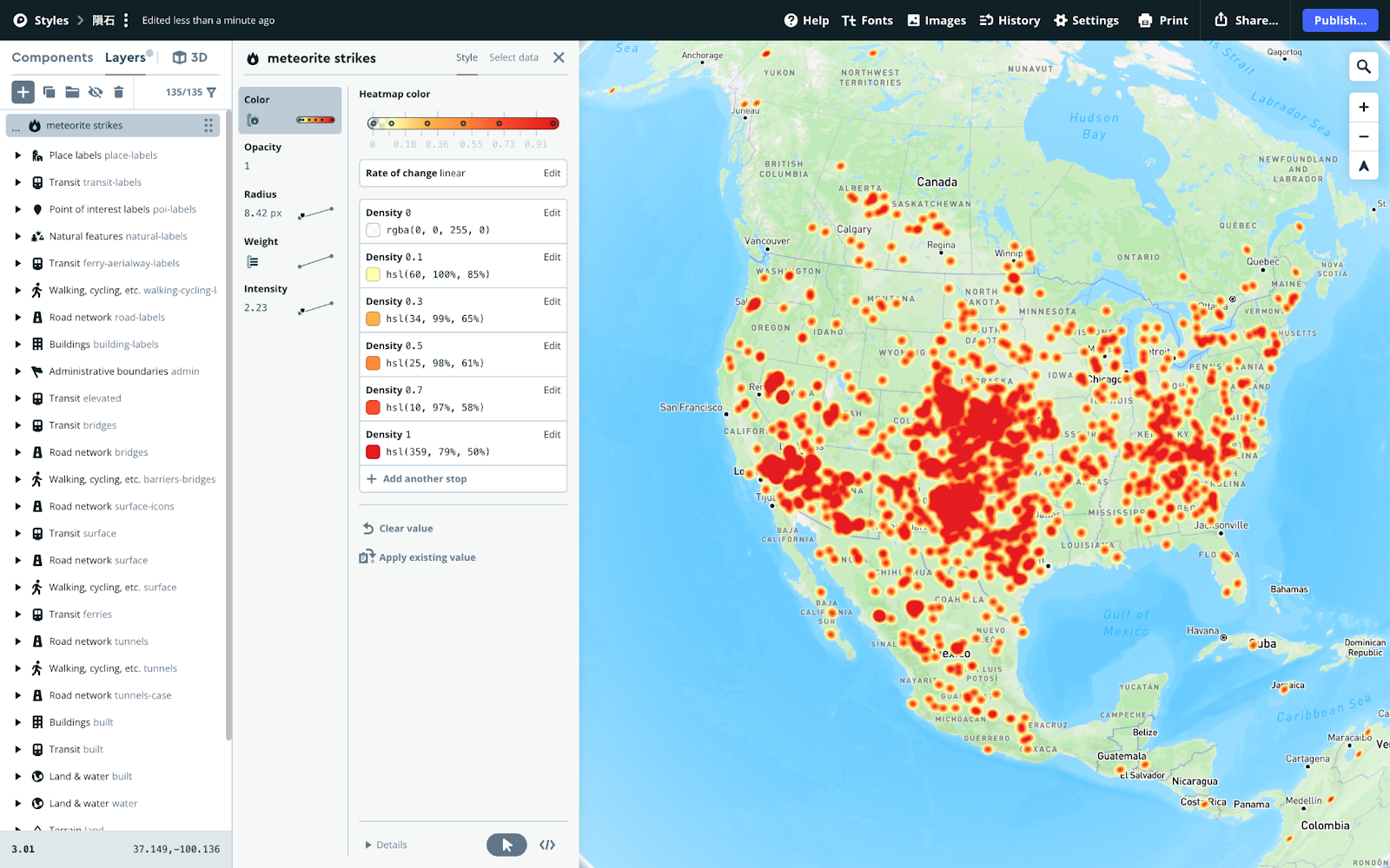 【チュートリアル】Mapbox Studioで隕石落下地点のヒートマップを作成してみる｜地図デザインの基礎｜ブログ｜Mapbox Japan