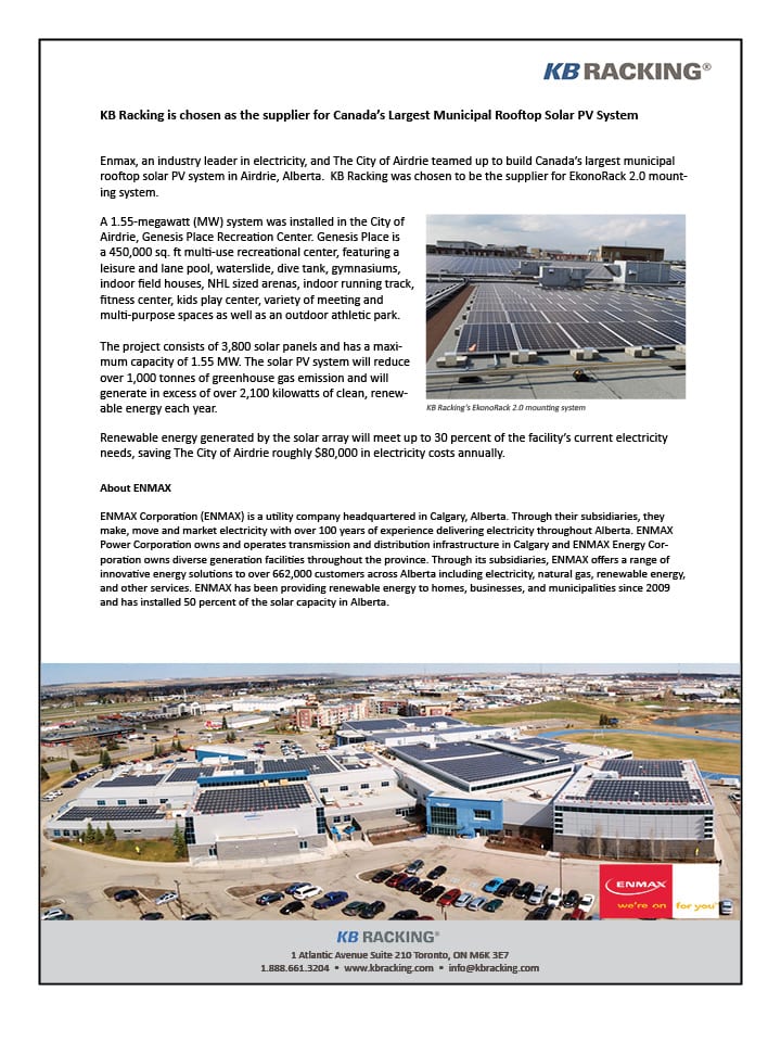 KB Racking is chosen as the supplier for Canada's Largest Municipal Rooftop Solar PV System - KB ...