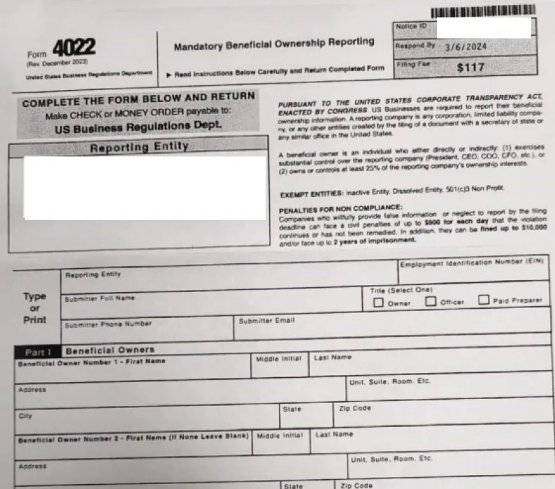 Scam Alert! Fraudulent Beneficial Ownership Reporting Letters Sent to ...