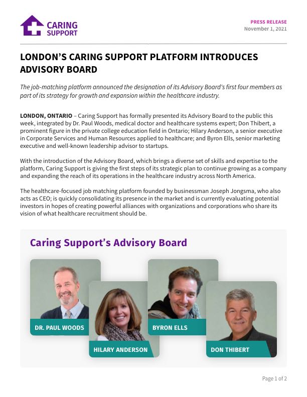 London's Caring Support Platform Introduces Advisory Board | Caring Support