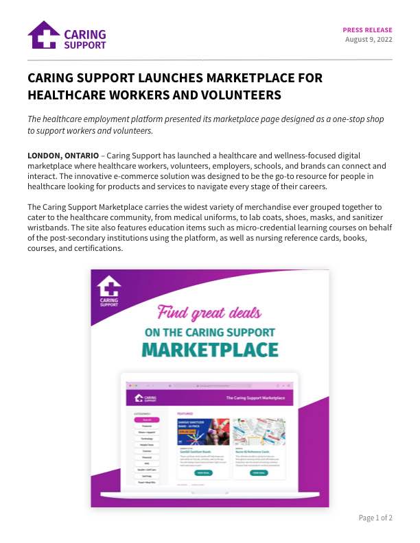 Caring Support Launches Marketplace for HealthcareWorkers and ...