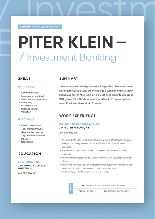 Investment Banking Resume Sample and Tips | SkillHub