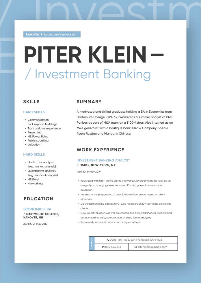 Investment Banking Resume Sample and Tips | SkillHub